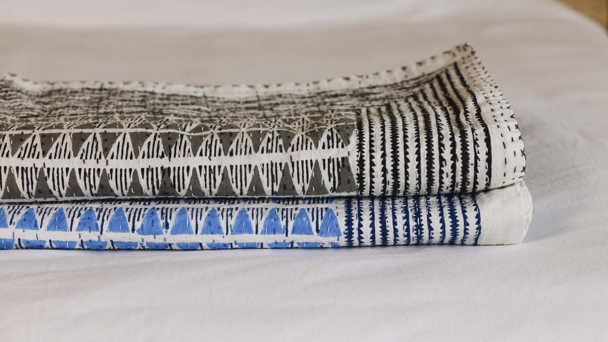 Triangle Block Print Stitched Cotton Bedspreads | Natural Bed Company