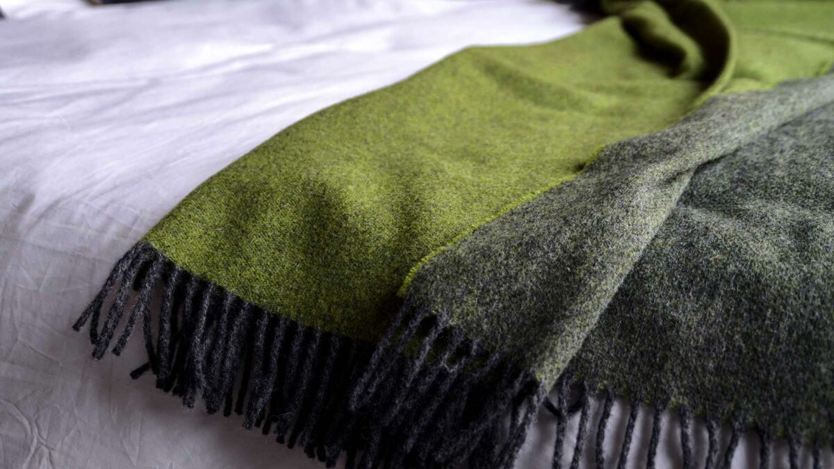 Reversible Wool Throw | Green & Grey | Natural Bed Company