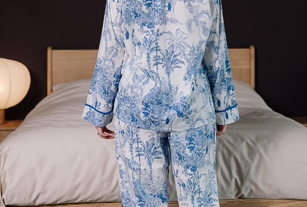 Blue & White Jungle Print Pyjamas | Natural Bed Company